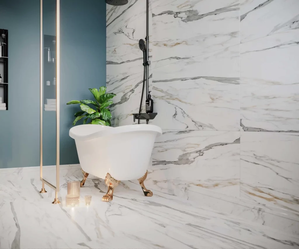 Marble effect porcelain stoneware bathroom cladding